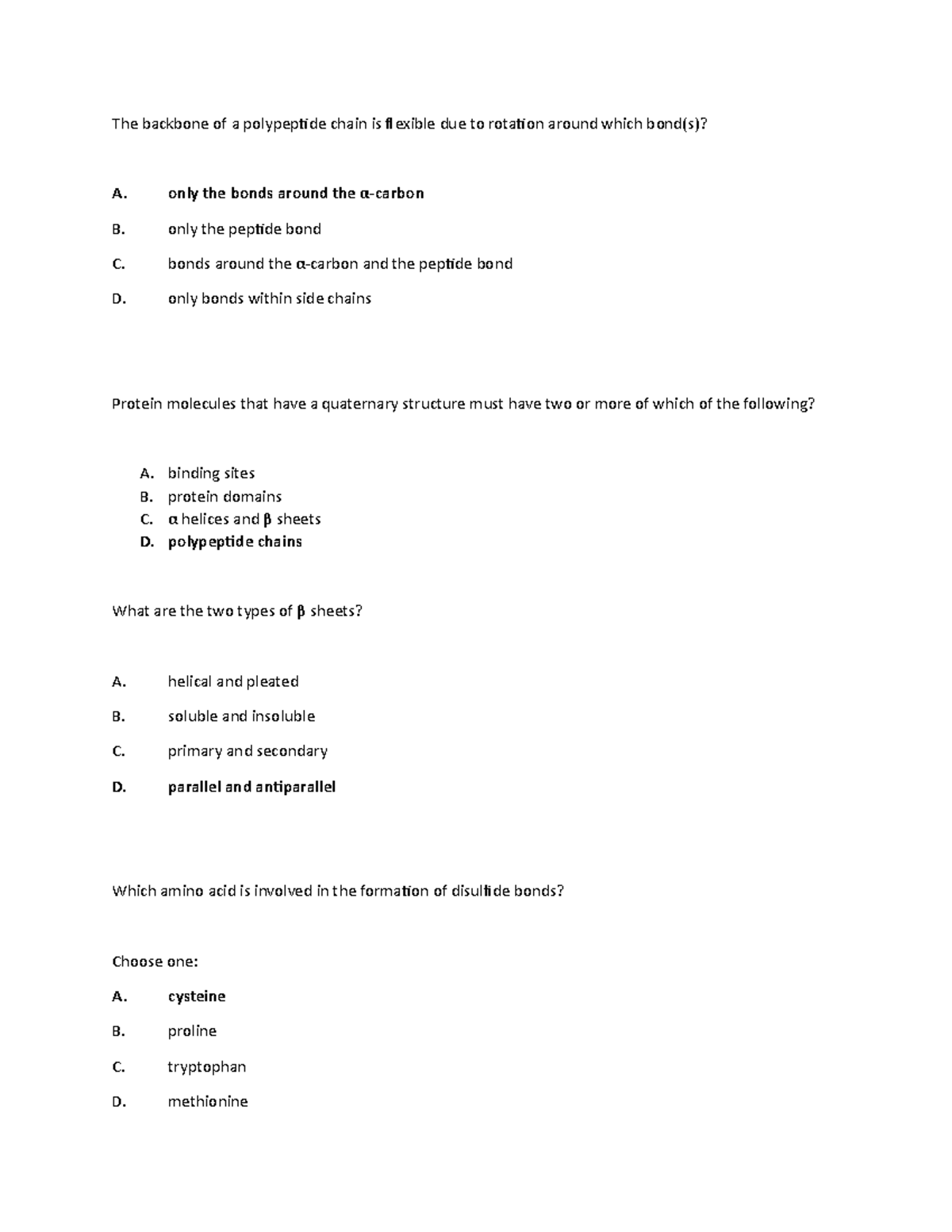 Chapter 4 Practice Quiz Protein Structure and Function - The backbone ...