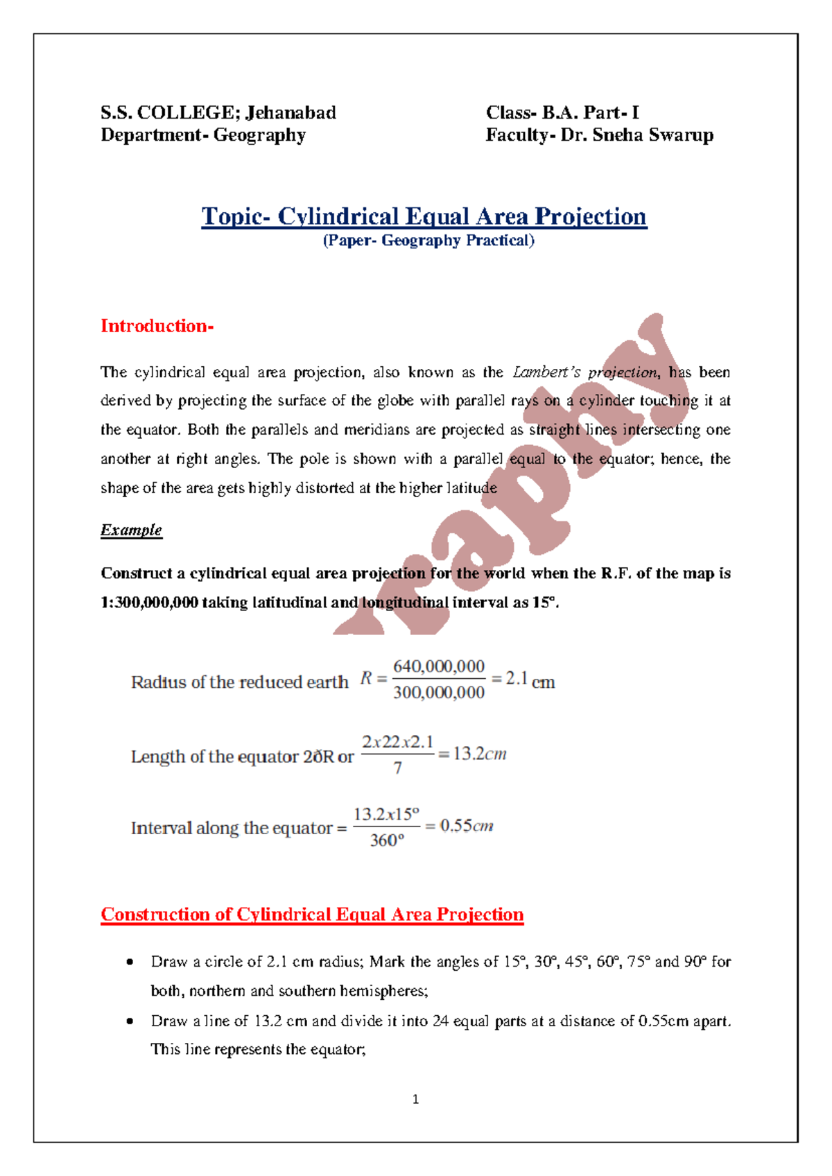 166799279 Map Projection-Cylindrical Equal Area Projection B.A(H)part-I ...