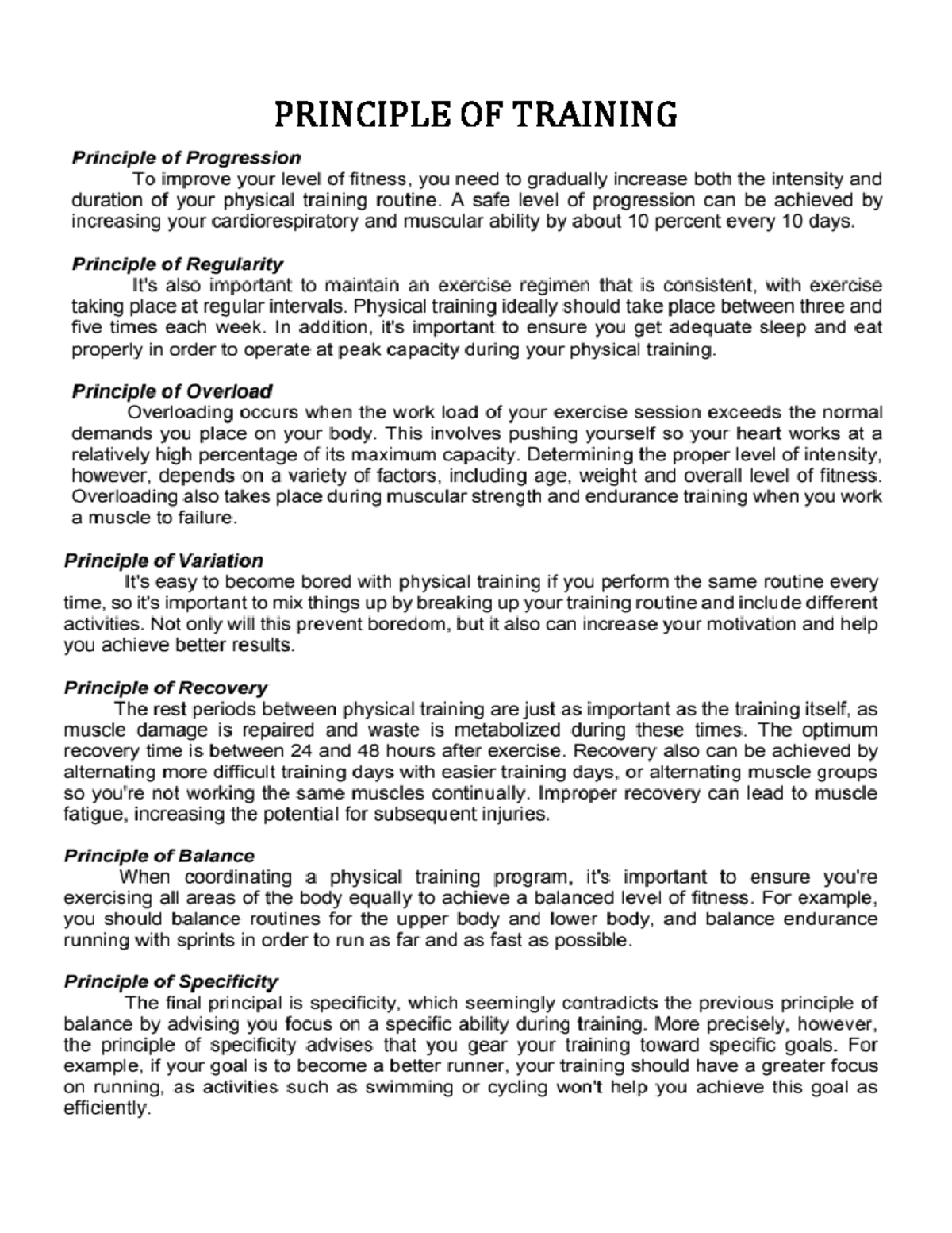 Principle OF Training THE FITT Guidelines - PRINCIPLE OF TRAINING ...