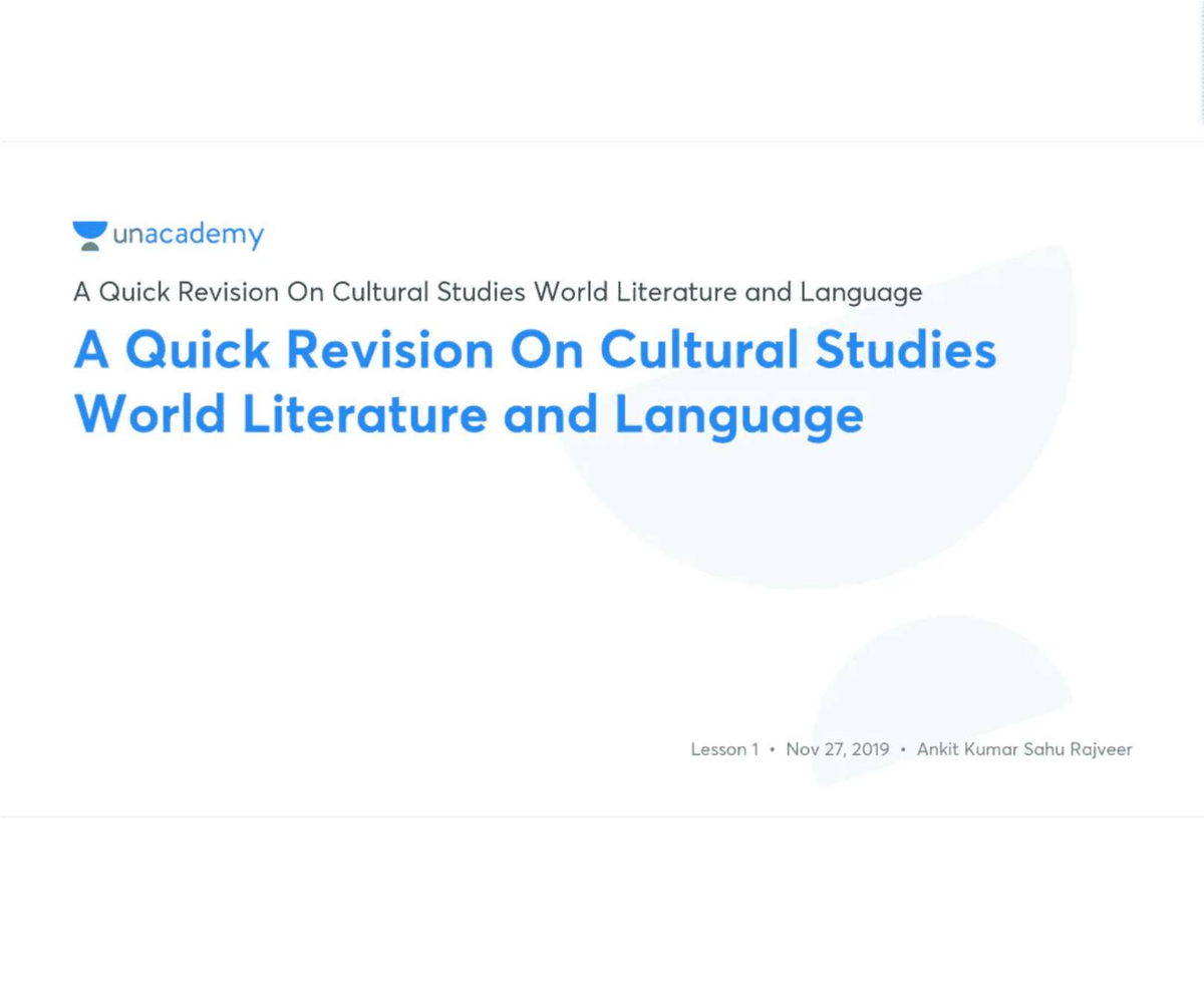 A Quick Revision On Cultural Studies World Literature and Language no ...