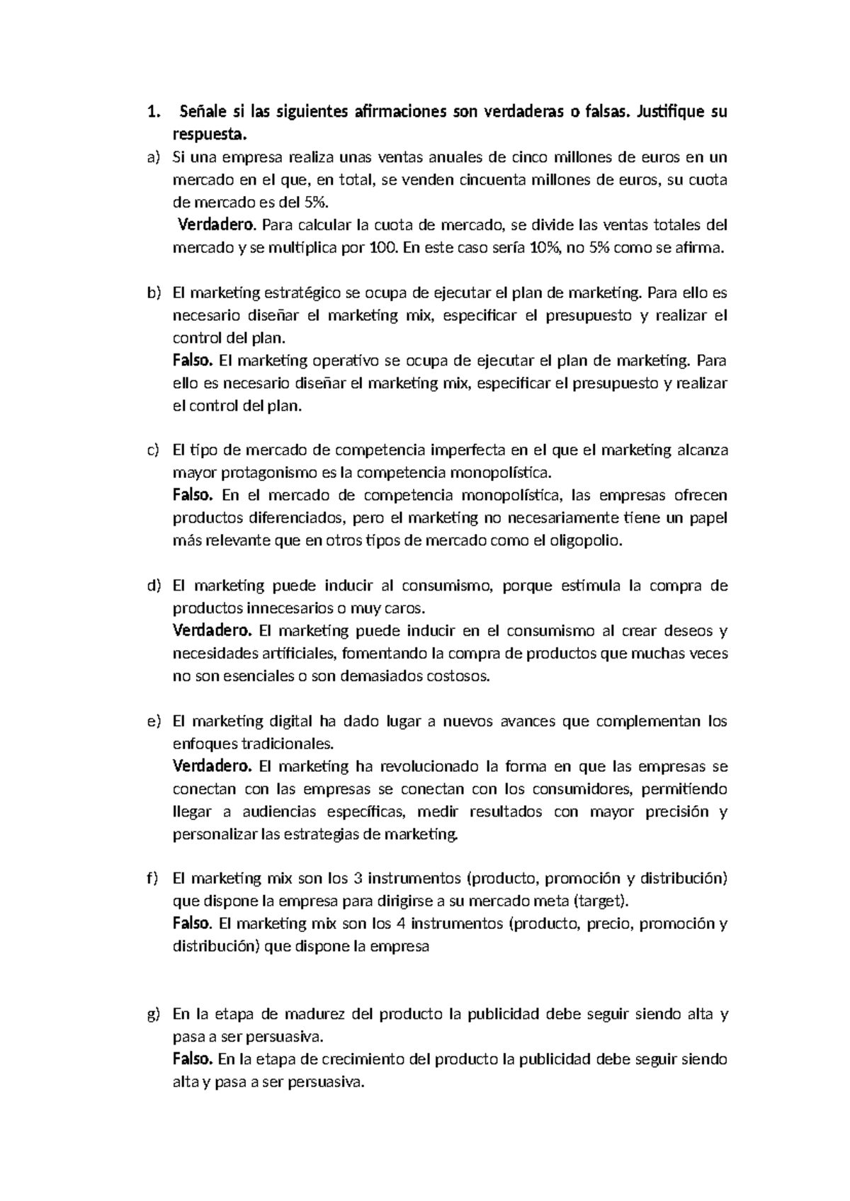 Actividades Función Comercial - Señale si las siguientes afirmaciones ...