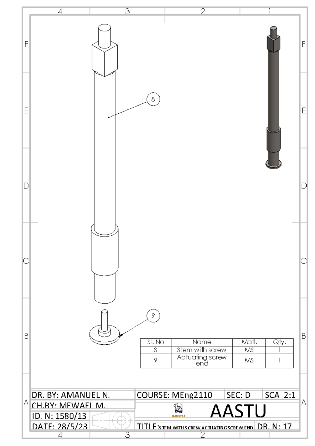 SUB Exploded - 2d drawing - Mechanical Drawing - 8 9 Sl. No Name Matl ...