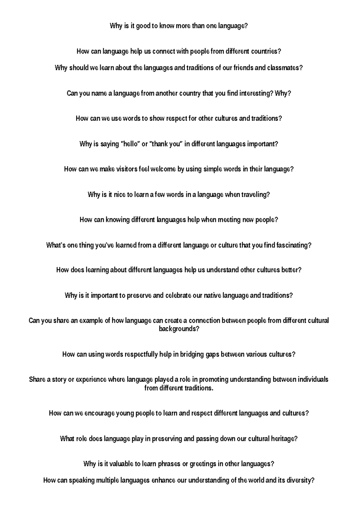 IMPROMPTU QUESTIONS FOR PRACTICE - Why is it good to know more than one ...