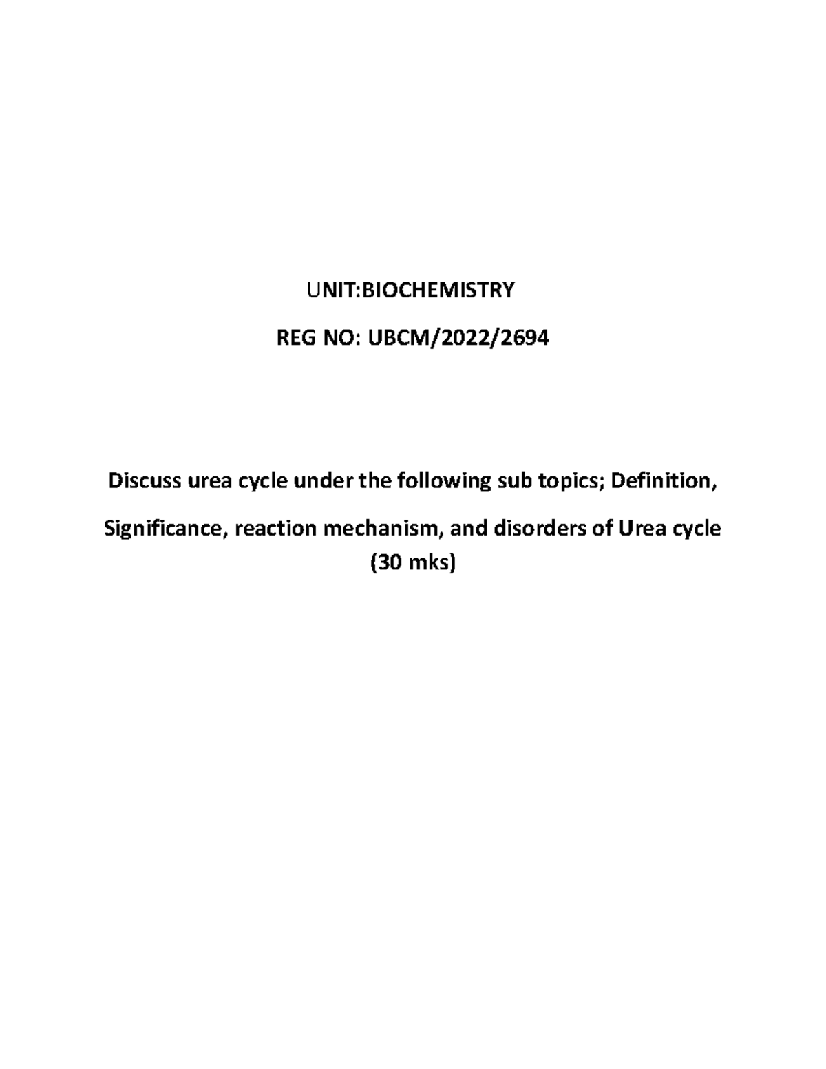 Metabolism Biochemistry - UNIT:BIOCHEMISTRY REG NO: UBCM/2022/ Discuss ...