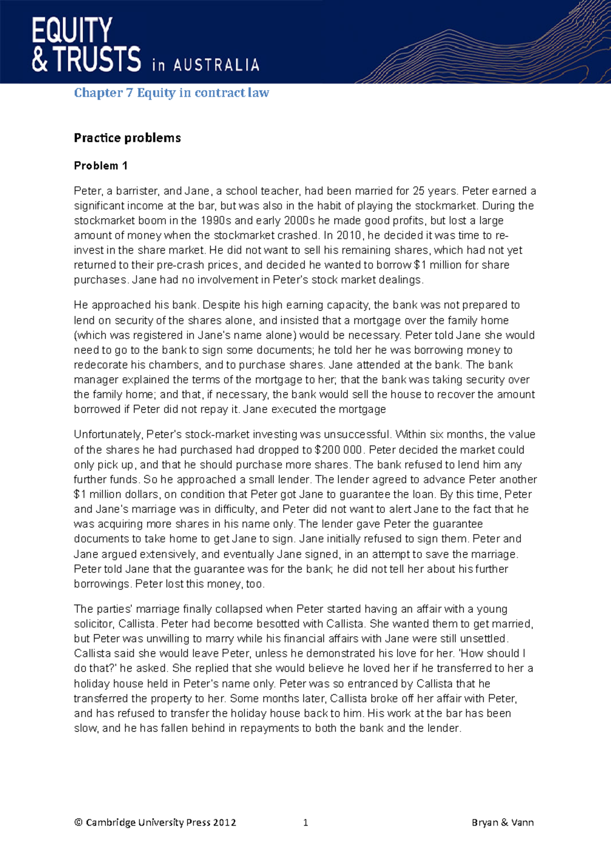 Et practiceproblems ch7 - Chapter 7 Equity in contract law Practice ...