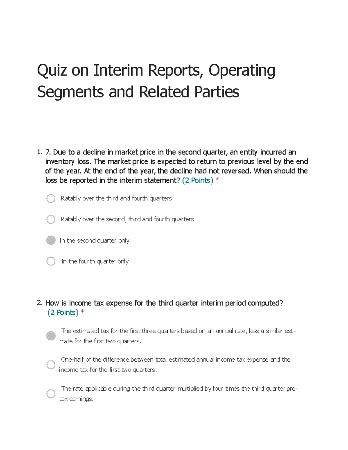Interim AND Operatable Sample QUIZ - Quiz on Interim Reports, Operating ...