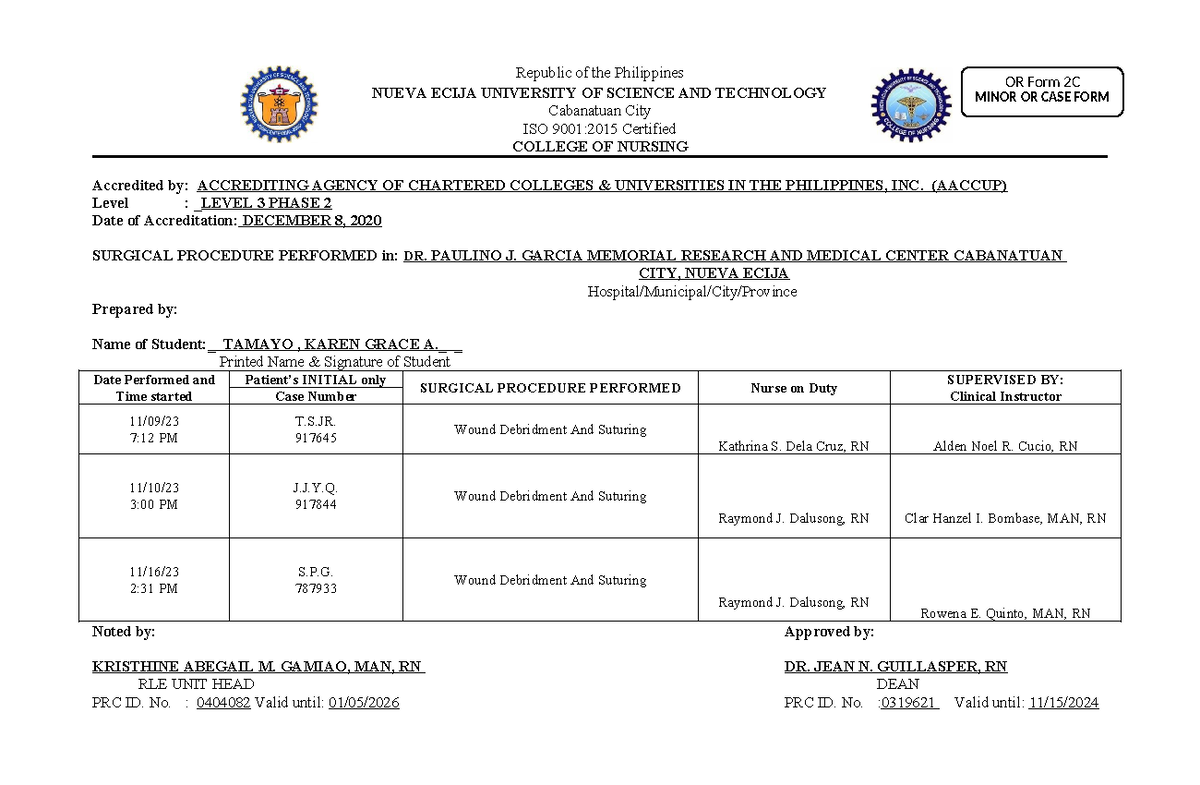 PJG Minor OR CASE 2 - Case forms - Republic of the Philippines NUEVA ...