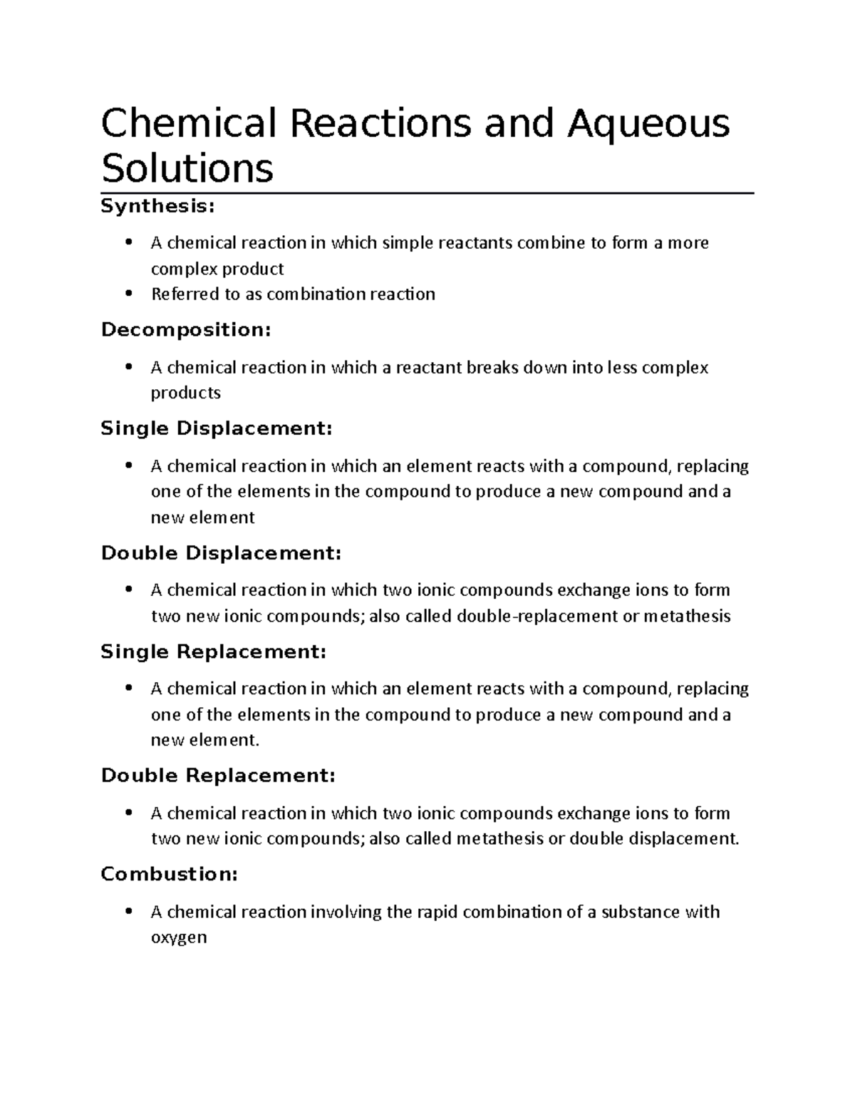 4. Chemical Reactions and Aqueous Solutions - Chemical Reactions and ...