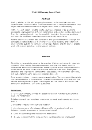 English Learning Journal Unit 9 ENGL 1102 - THE NEED FOR KIDS TO LEARN ...