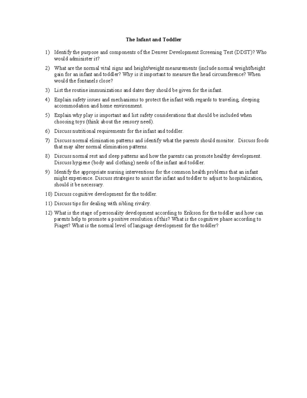 Growth and development lab homework 2 - The Infant and Toddler 1 ...