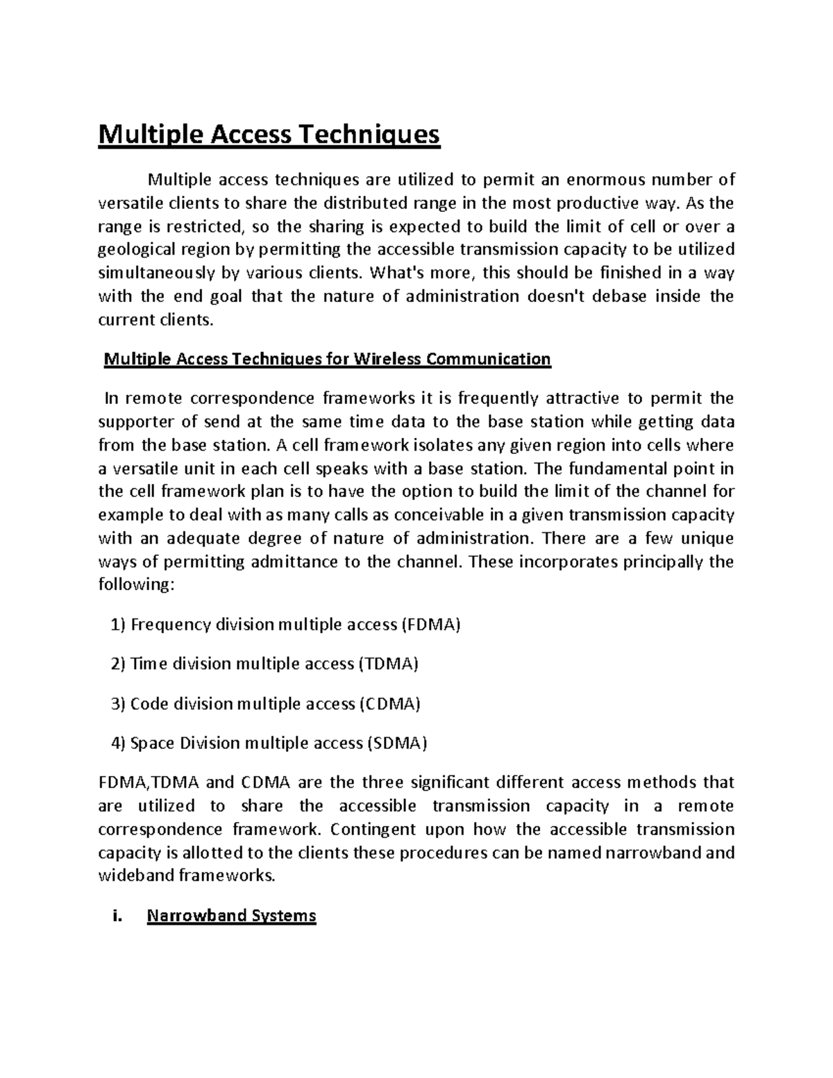 Multiple Access Techniques - Multiple Access Techniques Multiple access ...