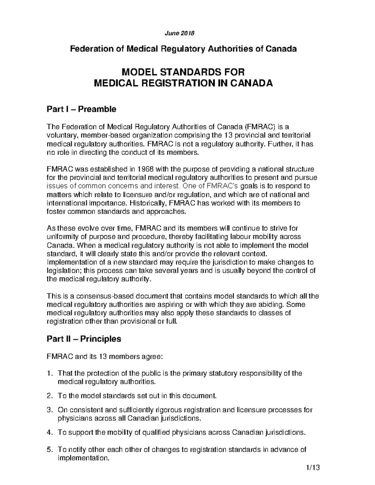Fmrac Model Standards June 2018 - Federation of Medical Regulatory ...