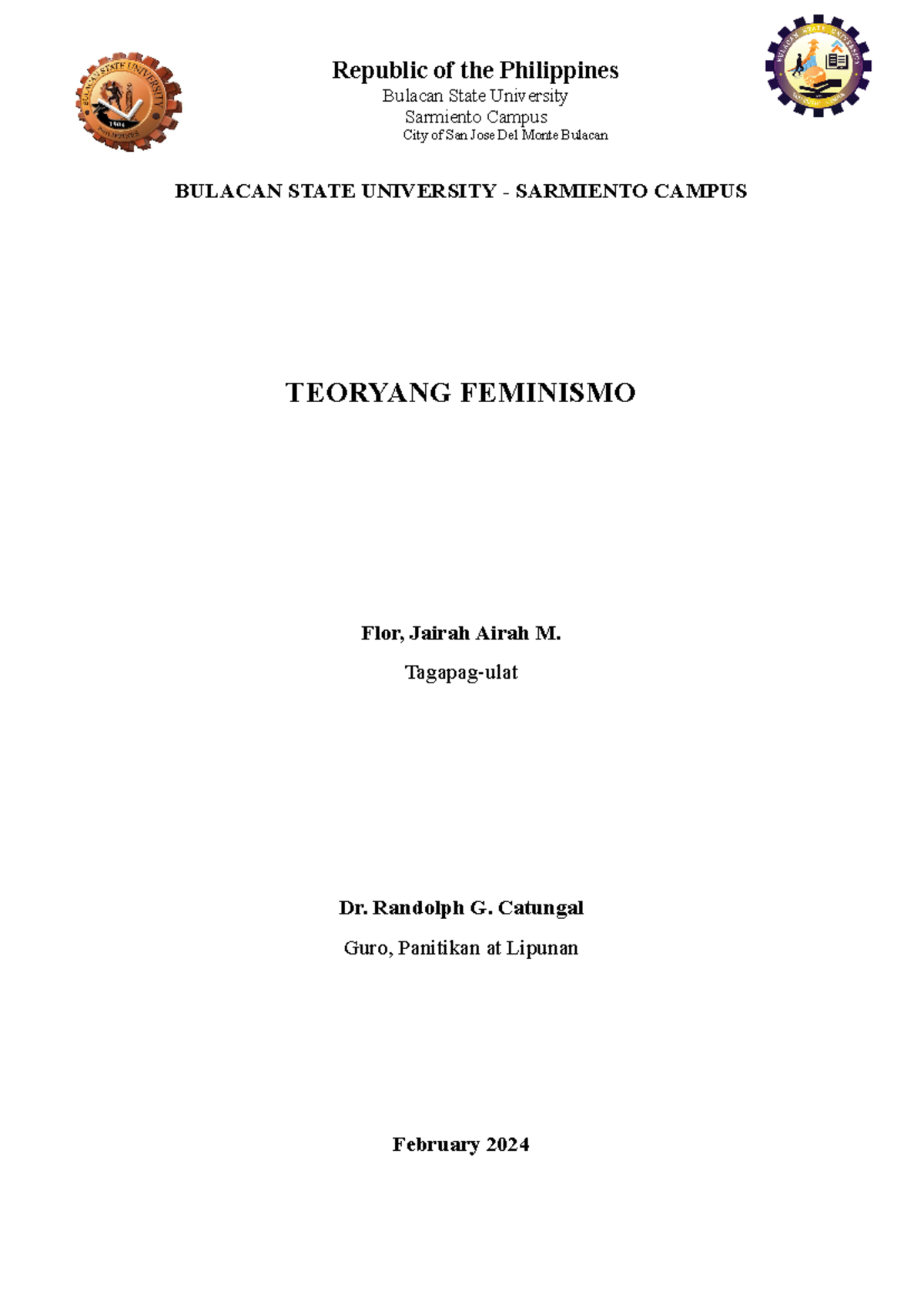 PAL- Report - Bulacan State University Sarmiento Campus City of San ...