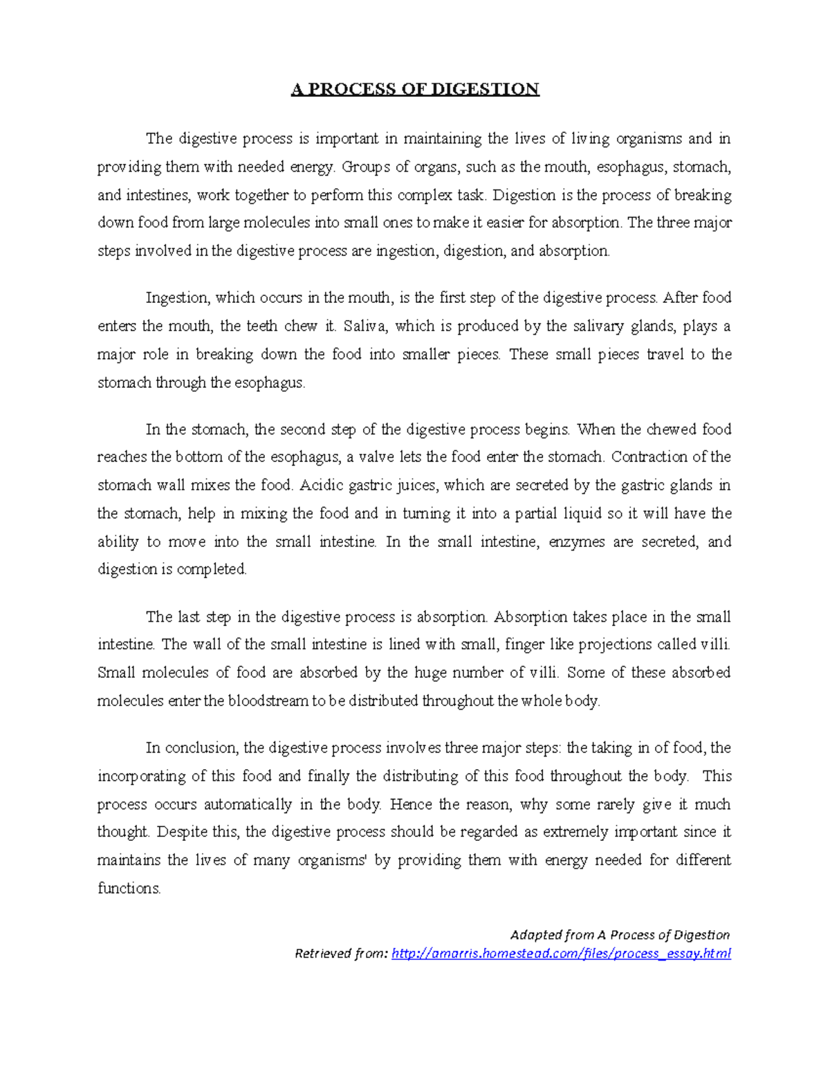 Process analysis - Digestion - A PROCESS OF DIGESTION The digestive ...