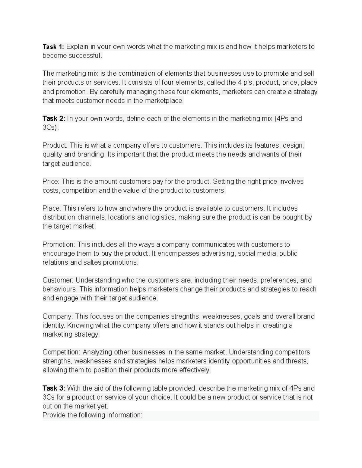 QLilly - The concept of 4Ps and 3Cs - Task 1: Explain in your own words ...
