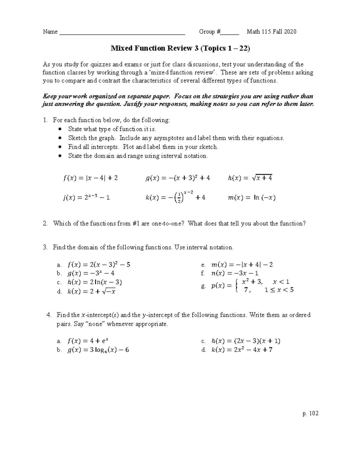 Mixed Functions Review 3 - Name ...
