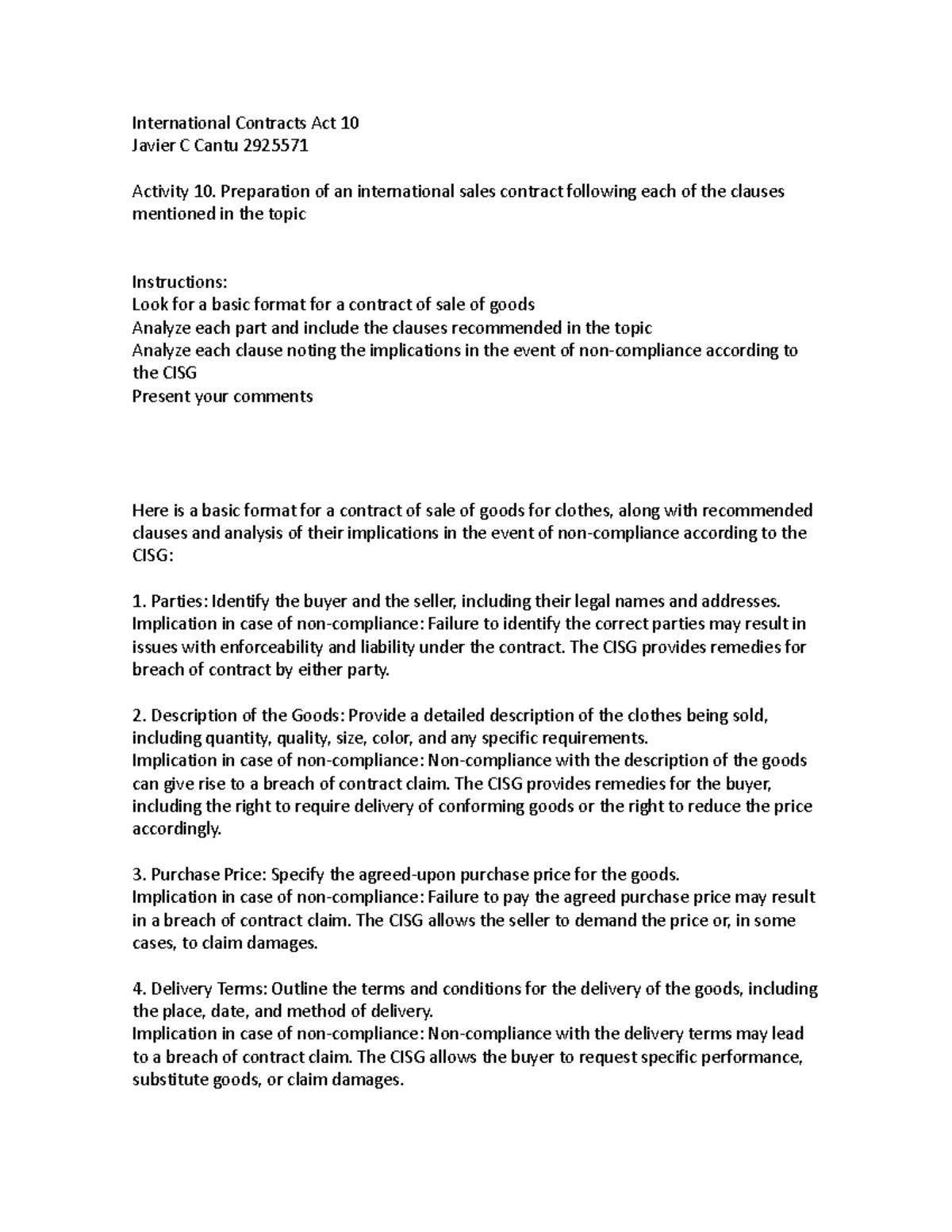 Act 10 ic - actividad 10 - International Contracts Act 10 Javier C ...