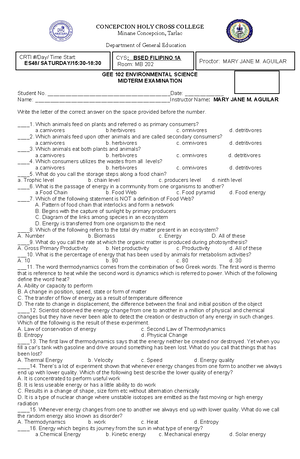 Environmental Science LONG QUIZ - ENVIRONMENTAL SCIENCE LONG QUIZ NAME ...