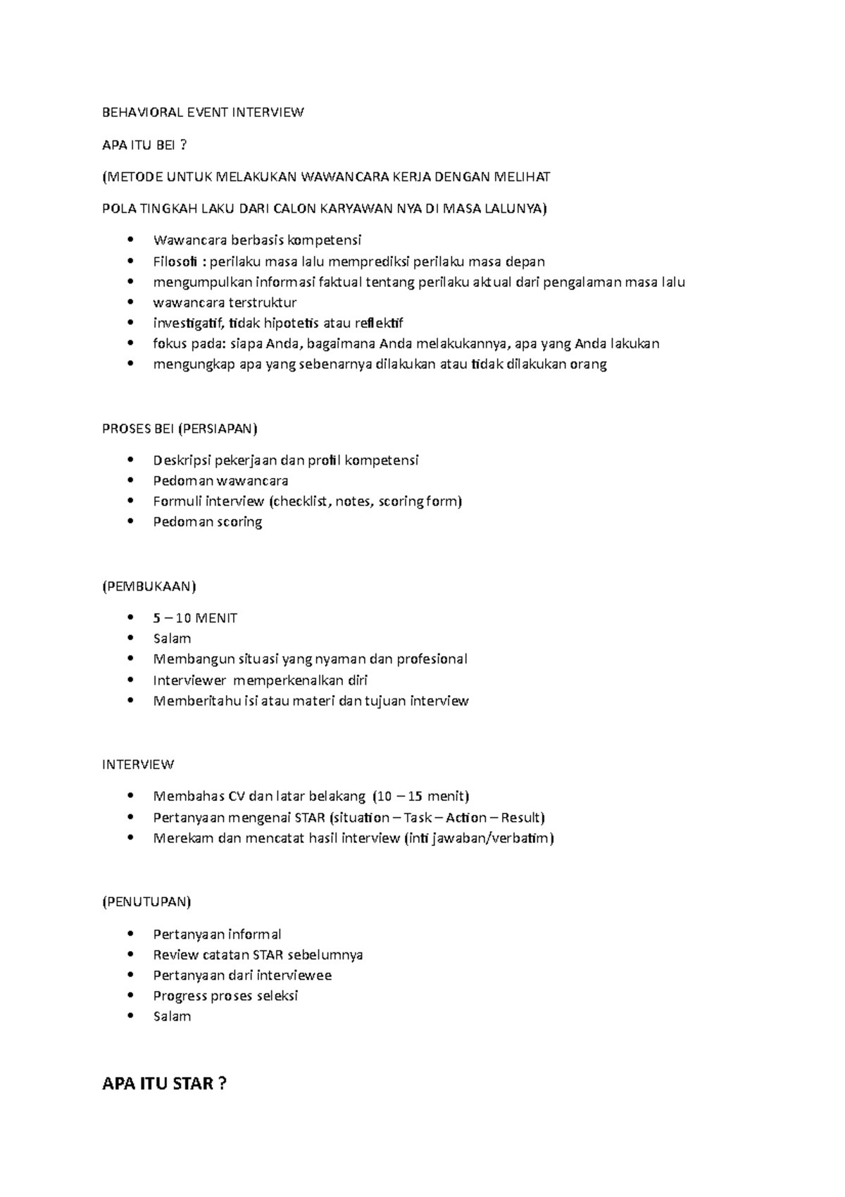 Behavioral Event Interview - BEHAVIORAL EVENT INTERVIEWAPA ITU BEI ...