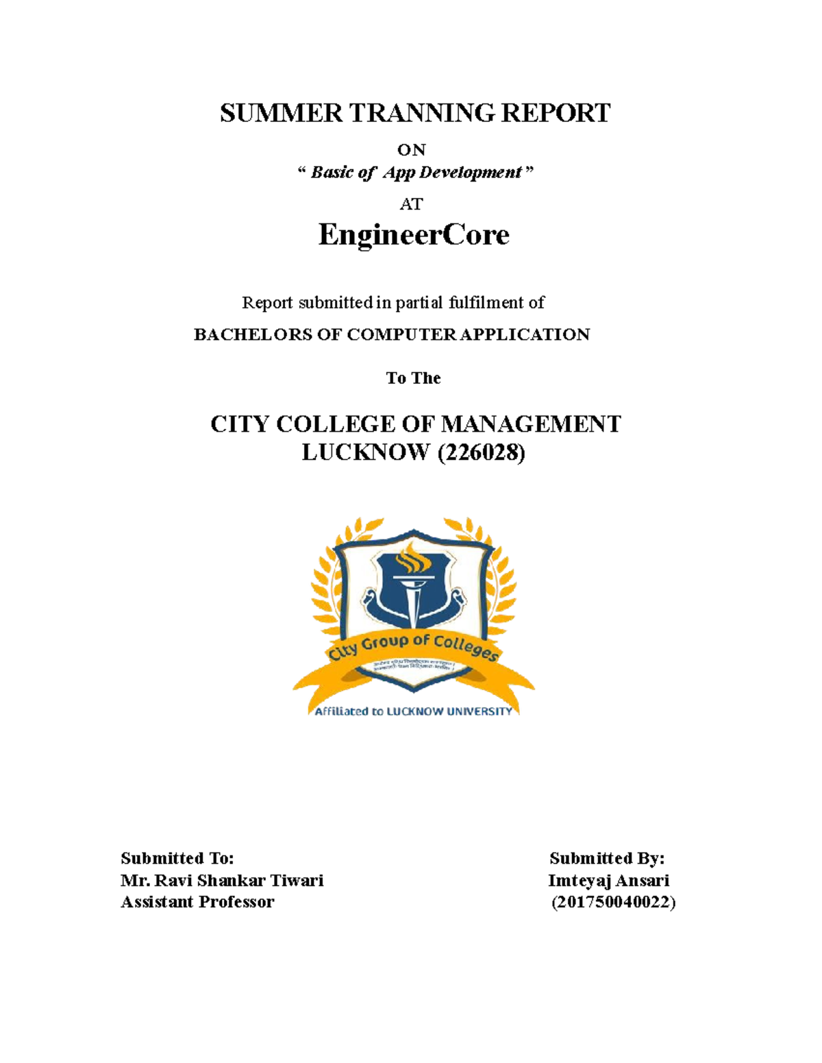 Android-summer-training-report Imteyaj - SUMMER TRANNING REPORT ON “ Basic of App Development ...