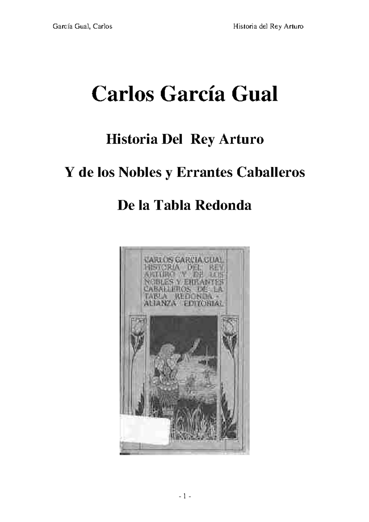 Carlos García Gual Historia del rey Arturo y los caballeros de la tabla ...