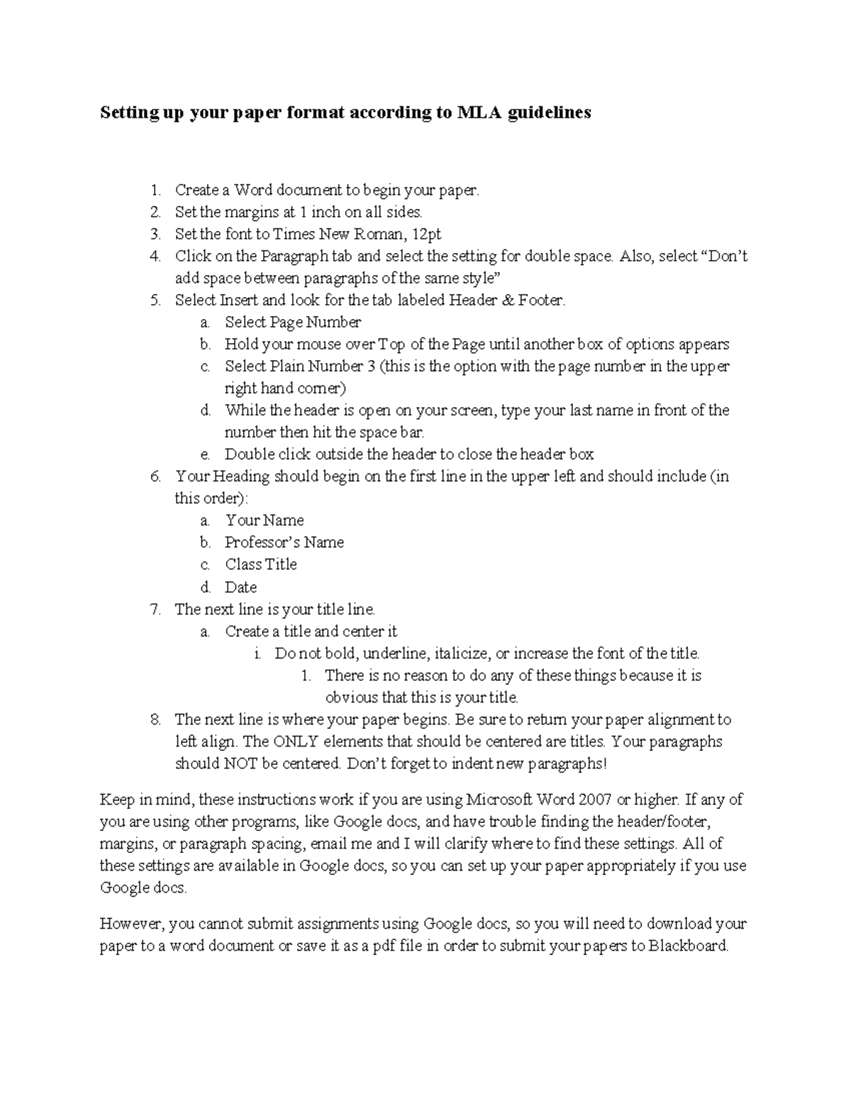 Formatting Styles - Professor Skolnick - Setting up your paper format ...