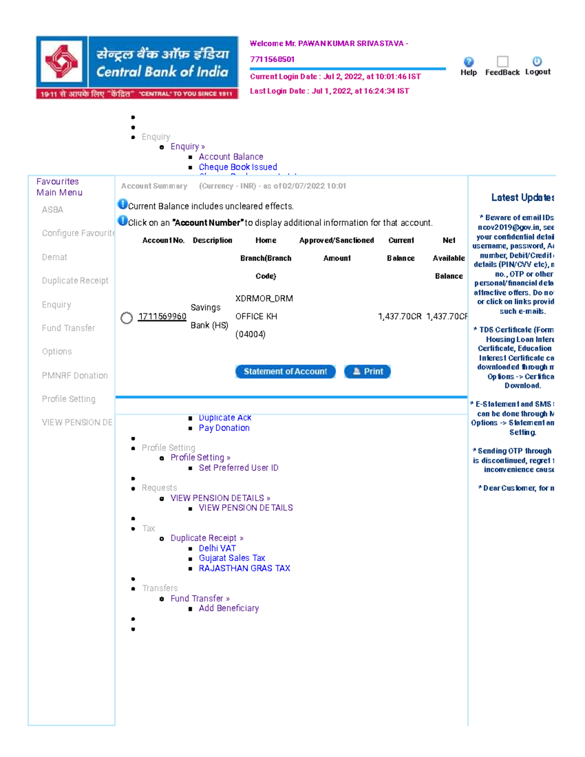 CBI Net Banking - Any one can see - Enquiry Enquiry » Account Balance ...