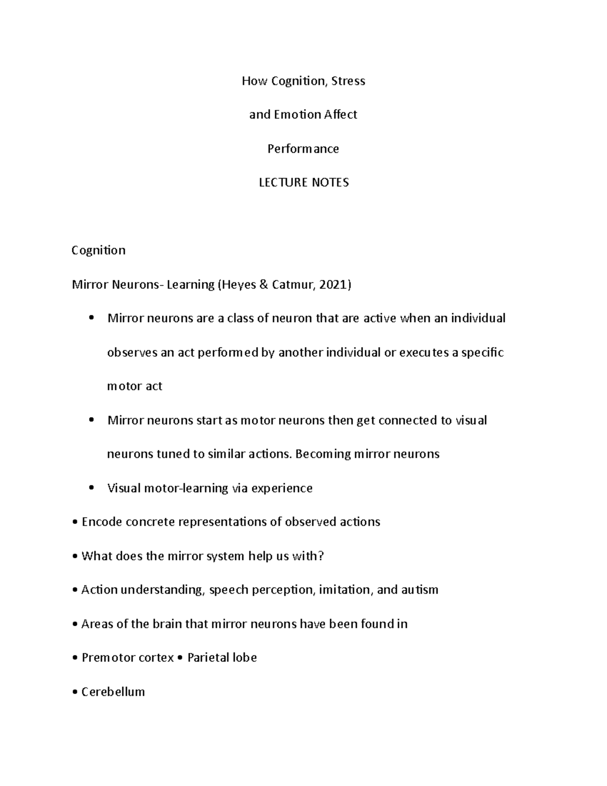 Cognition Lecture How Cognition Stress And Emotion Affect Performance Lecture Notes Cognition