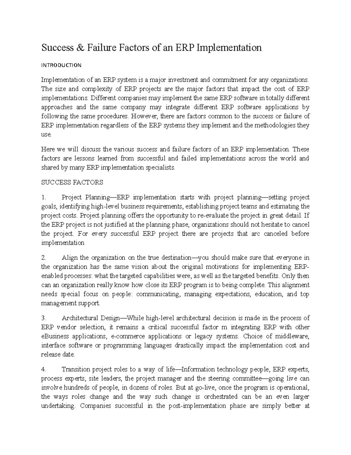 Success&failure of ERP - Success & Failure Factors of an ERP ...