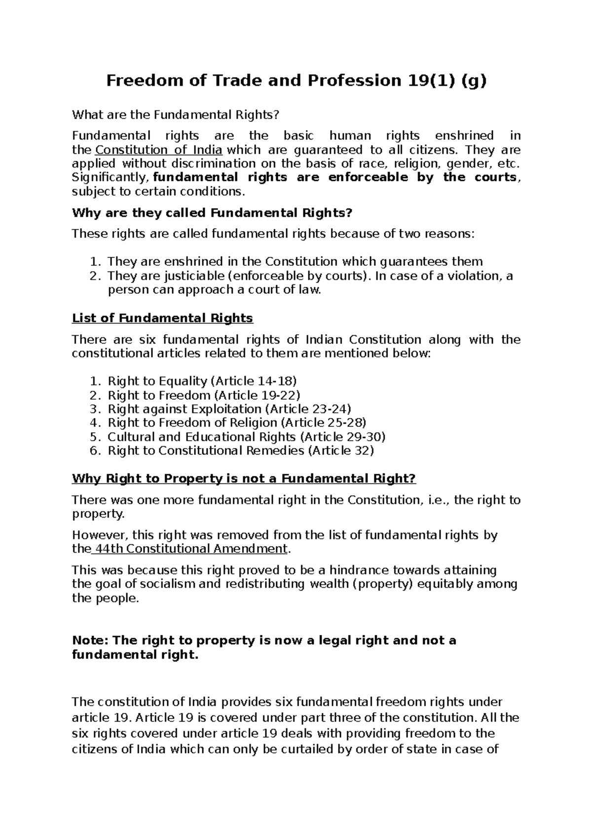 law of torts notes and study material - Freedom of Trade and Profession ...