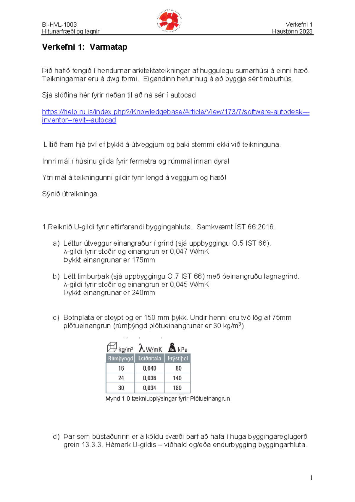 BI HVL Verkefni 1 2023 - BI-HVL-1003 Verkefni 1 Hitunarfræði og lagnir ...
