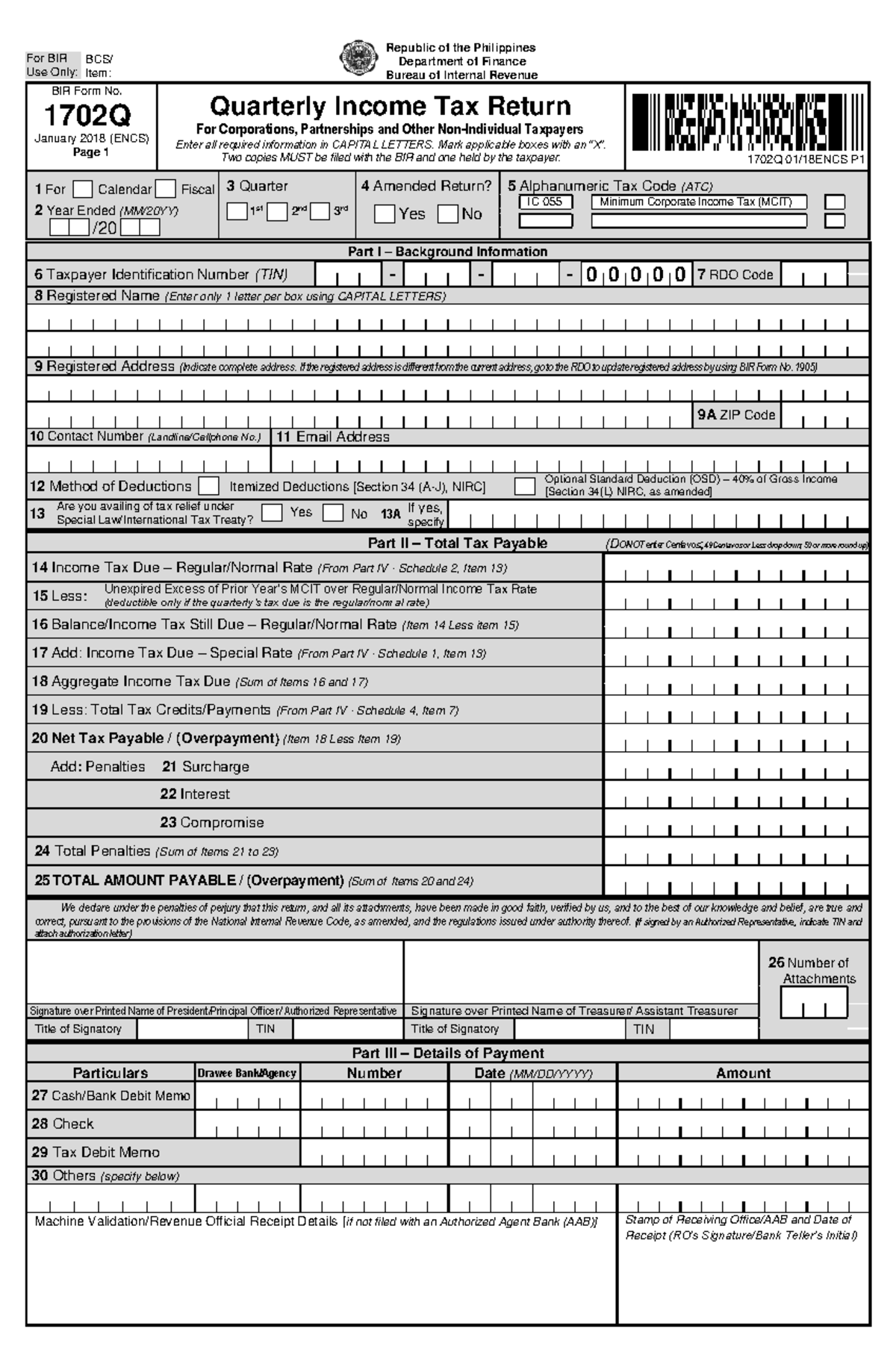 1702Q 2018 ENCS final 2 - BIR FORMS - BIR Form No**.** 1702Q January ...