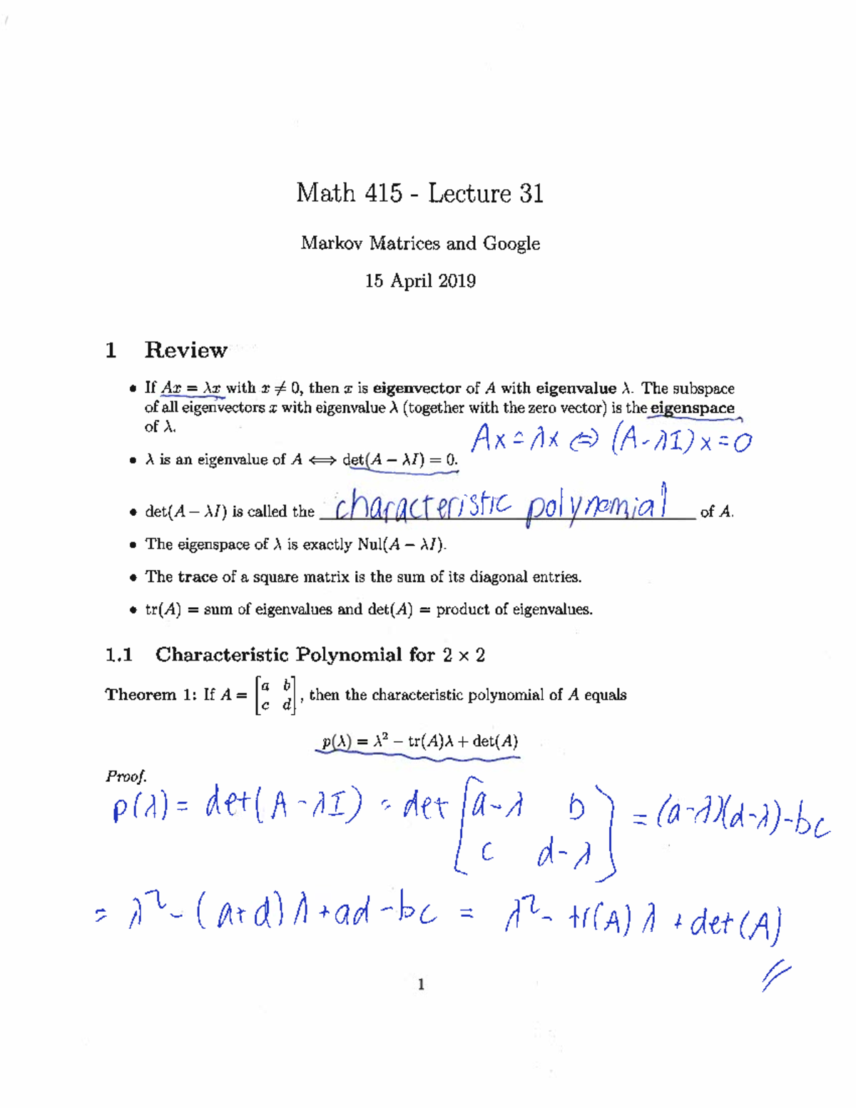 Lecture 31 - MATH 415 - Illinois - Studocu