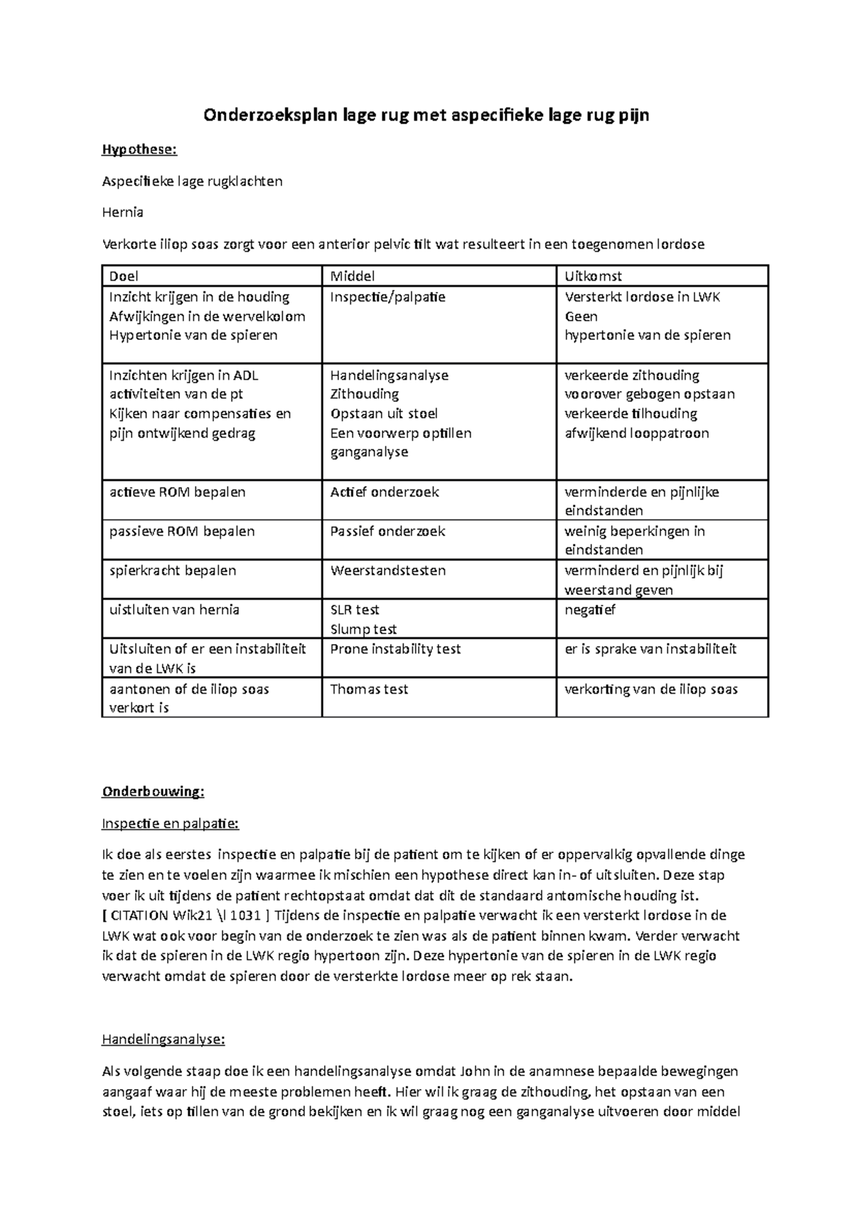 Onderzoeksplan lage rug voor jaar 2 fysiotherapie - Onderzoeksplan lage ...