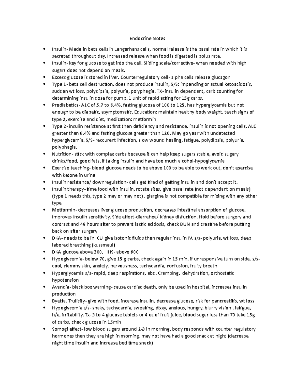 Endocrine Notes from class lectures. - Endocrine Notes Insulin- Made in ...