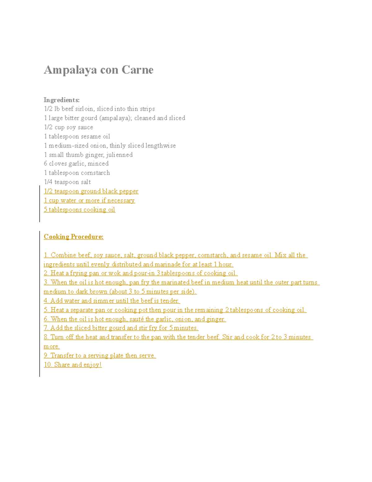 Ampalaya con carne - Ampalaya con Carne Ingredients: 1/2 lb beef ...