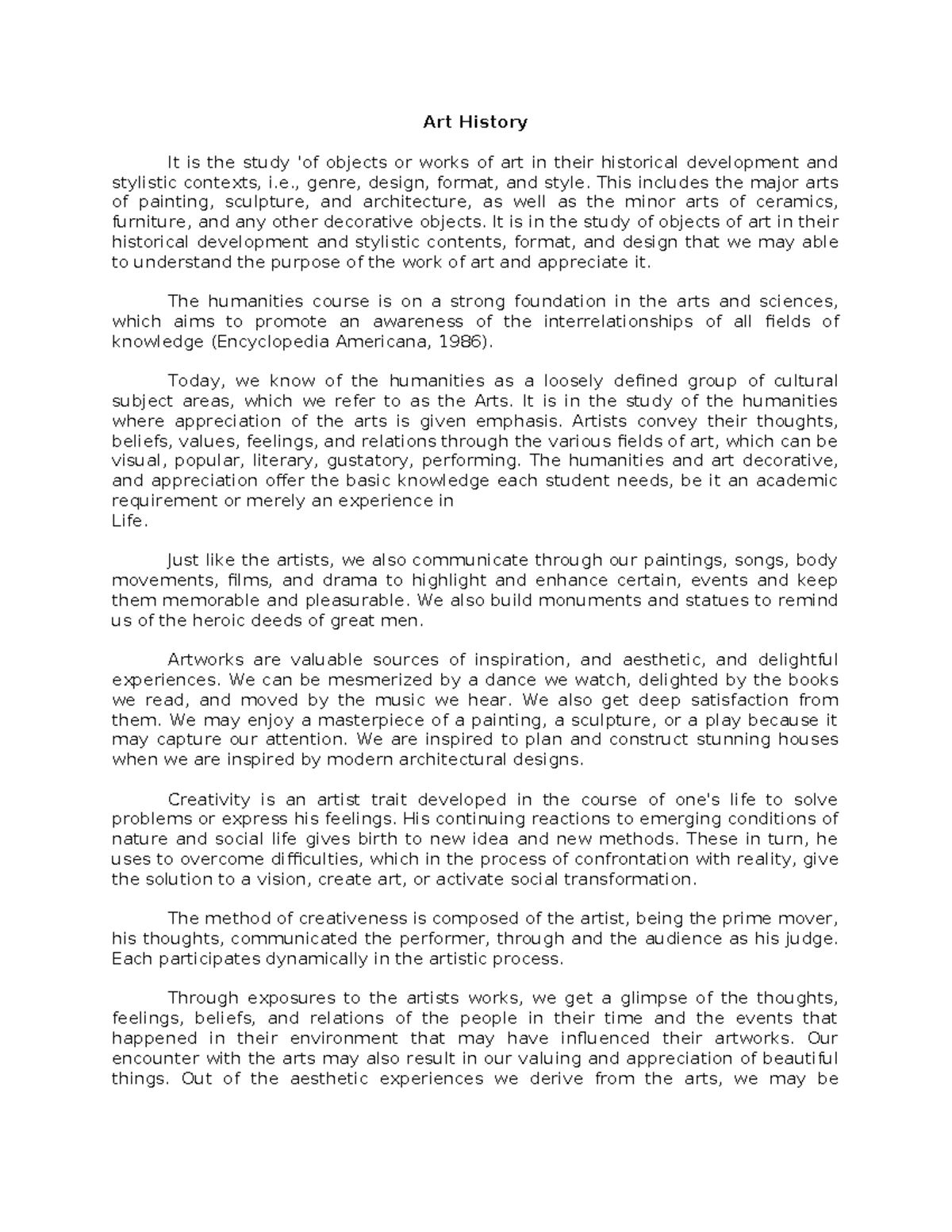 History of Art in Art Appreciation - Art History It is the study 'of ...