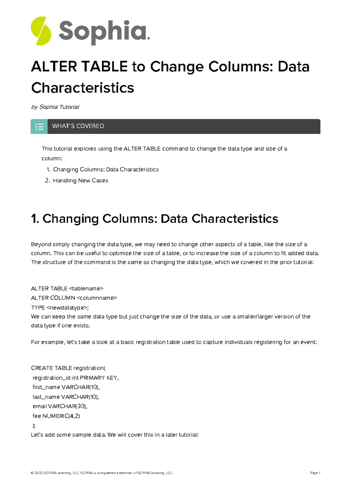 Alter table to change columns data characteristics - ALTER TABLE to Change Columns: Data - Studocu