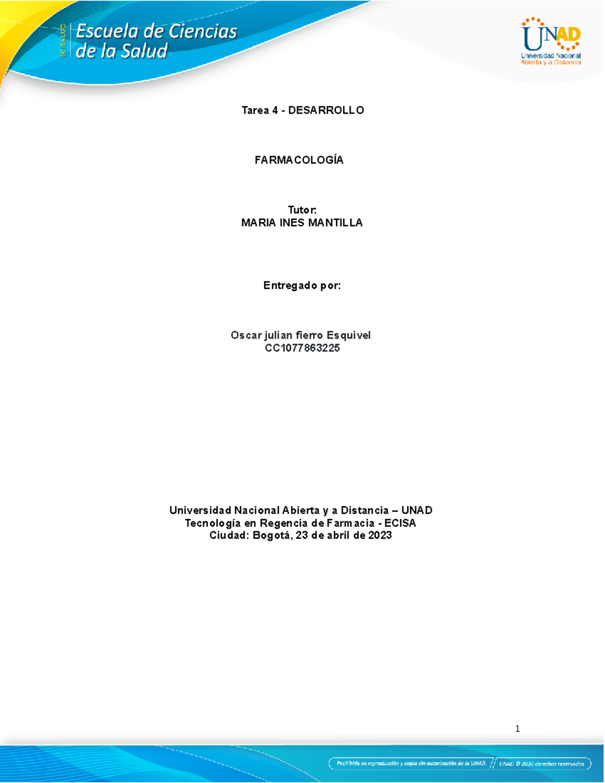 Tarrea 4 Desarrollo - bueno - Tarea 4 - DESARROLLO FARMACOLOGÍA Tutor ...
