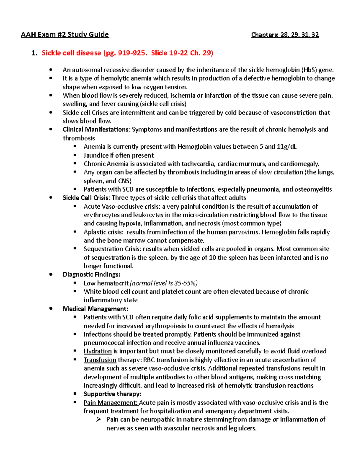 Sickle cell: anemias exam - AAH Exam #2 Study Guide Chapters: 28, 29 ...