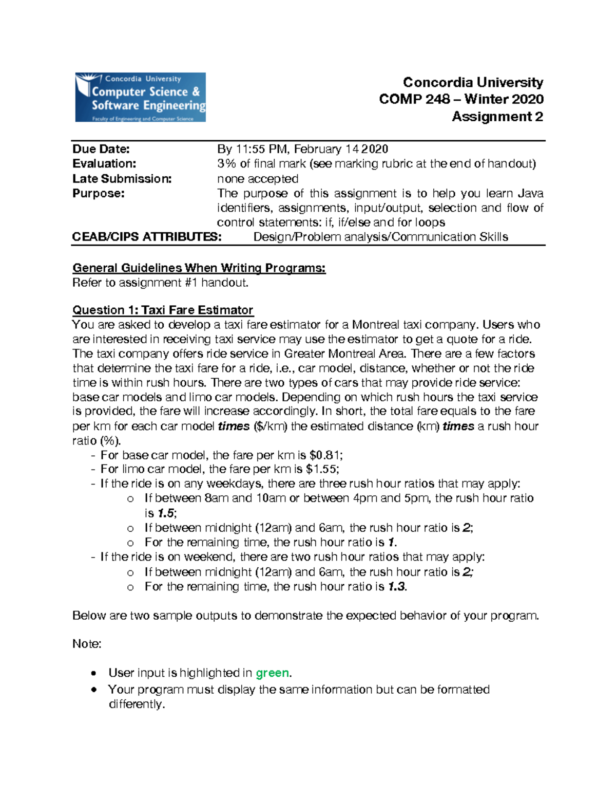 Comp248 Assignment2 Concordia University Comp 248 Winter 2020 Assignment 2 Due Date By 11