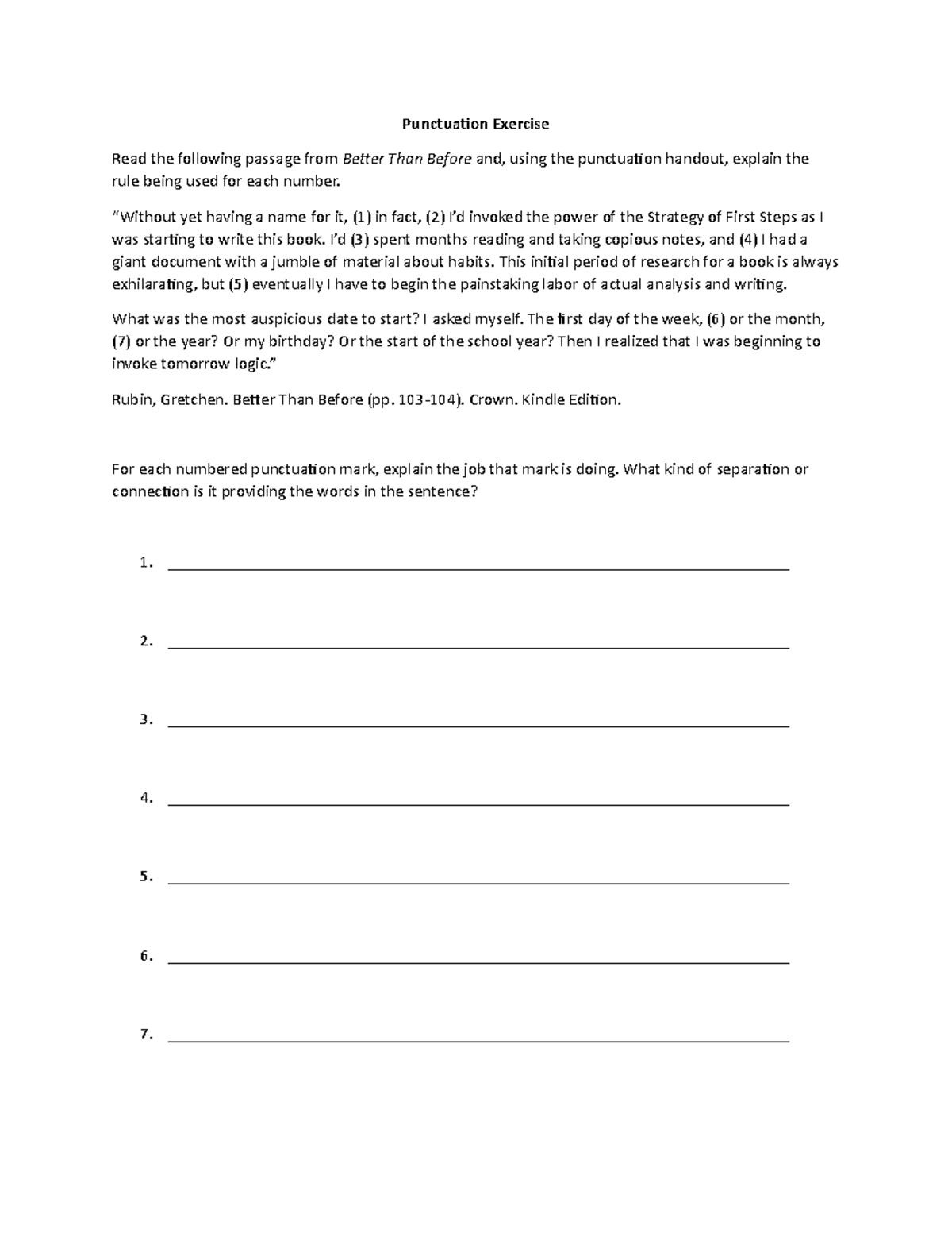 Comma exercise - English Classwork - Punctuation Exercise Read the ...