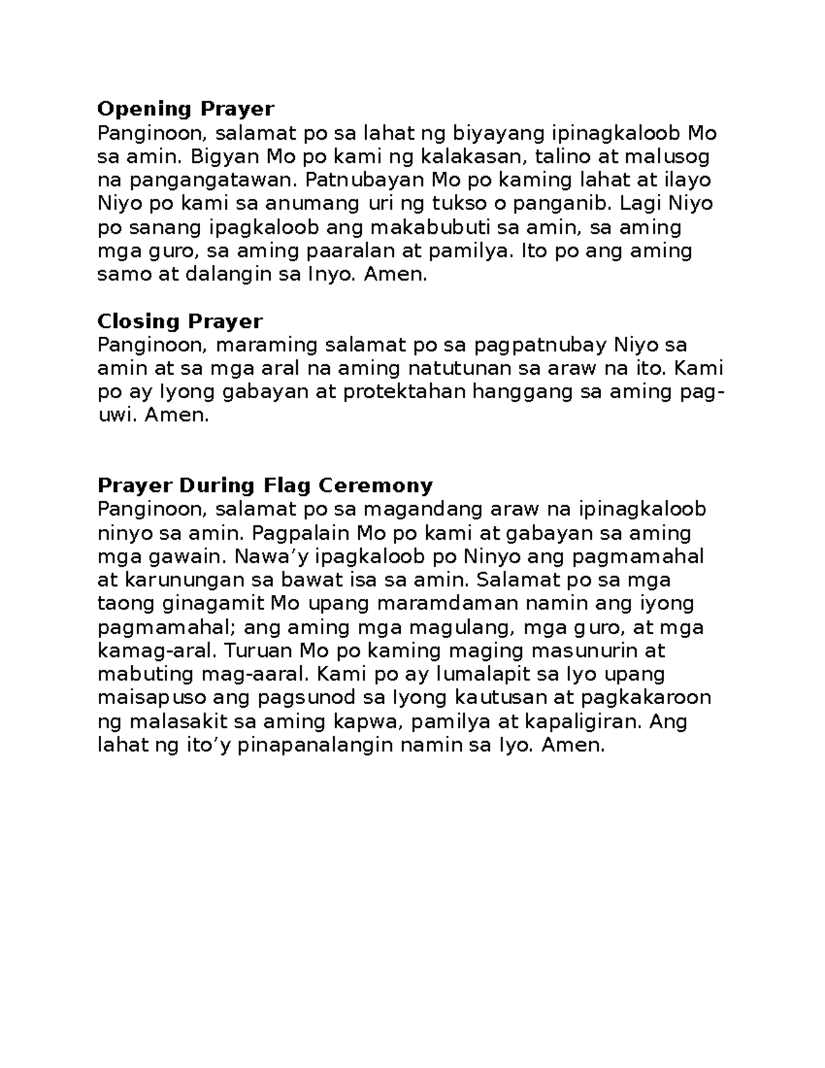 Prayers - Simple prayer - Opening Prayer Panginoon, salamat po sa lahat ...