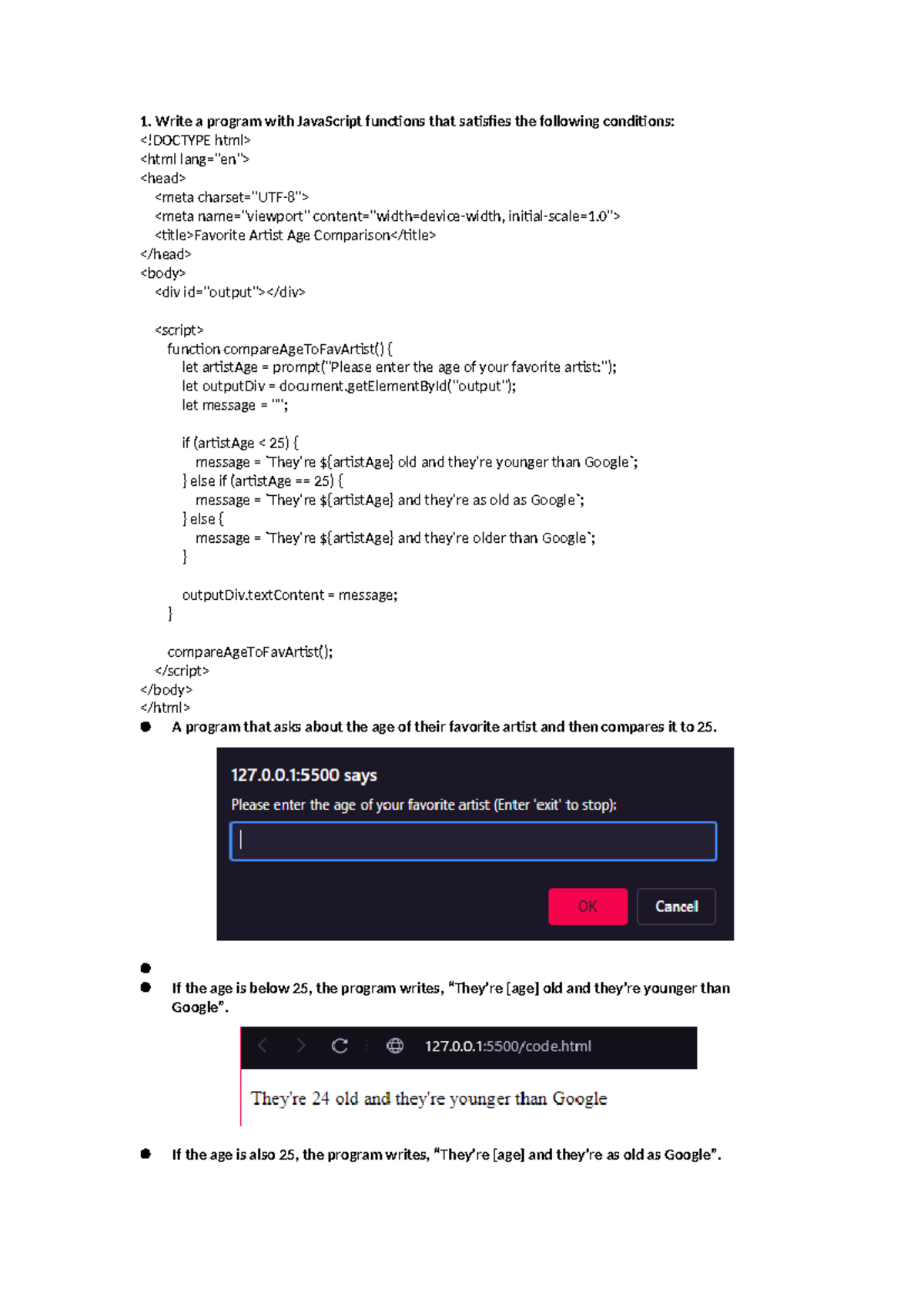 06 Laboratory Exercise 1 ARG - Write a program with JavaScript functions that satisfies the ...