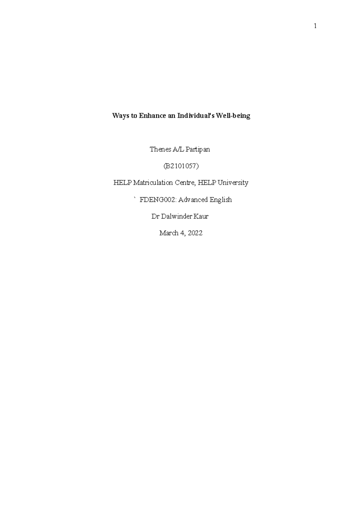 Thenes Partipan New.Term Paper - Ways to Enhance an Individual's Well ...