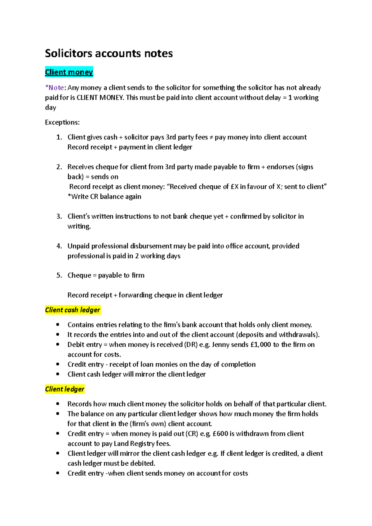 Solicitors accounts revision notes - Solicitors accounts notes Client ...