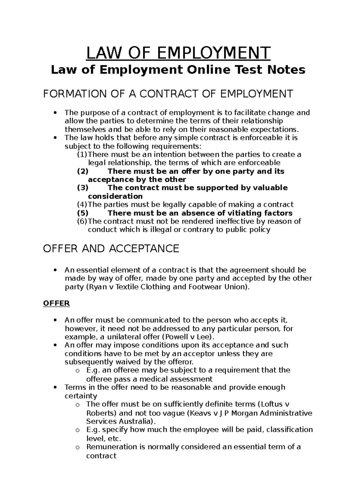 Employment LAW TEST Notes - LAW OF EMPLOYMENT Law of Employment Online ...