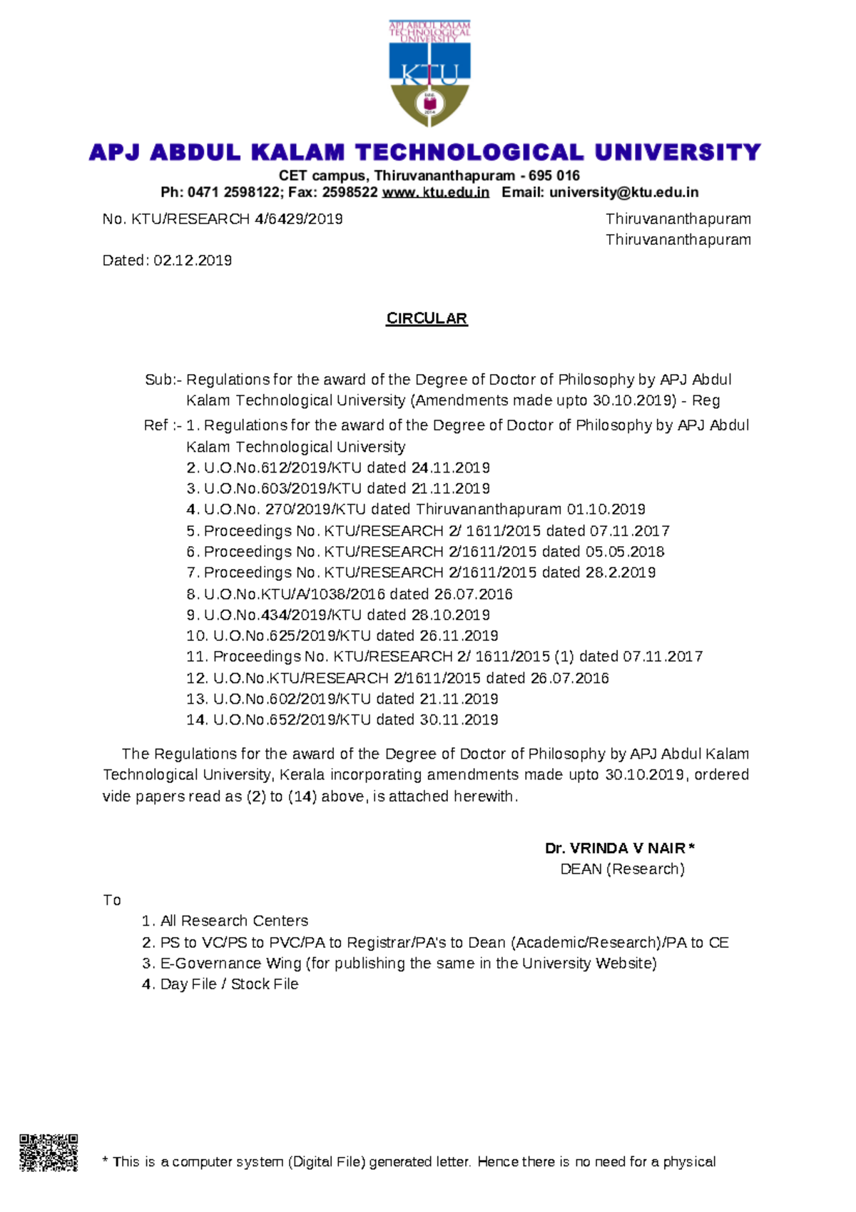 Revised Research Regulations - No. KTU/RESEARCH 4/6429/2019 ...