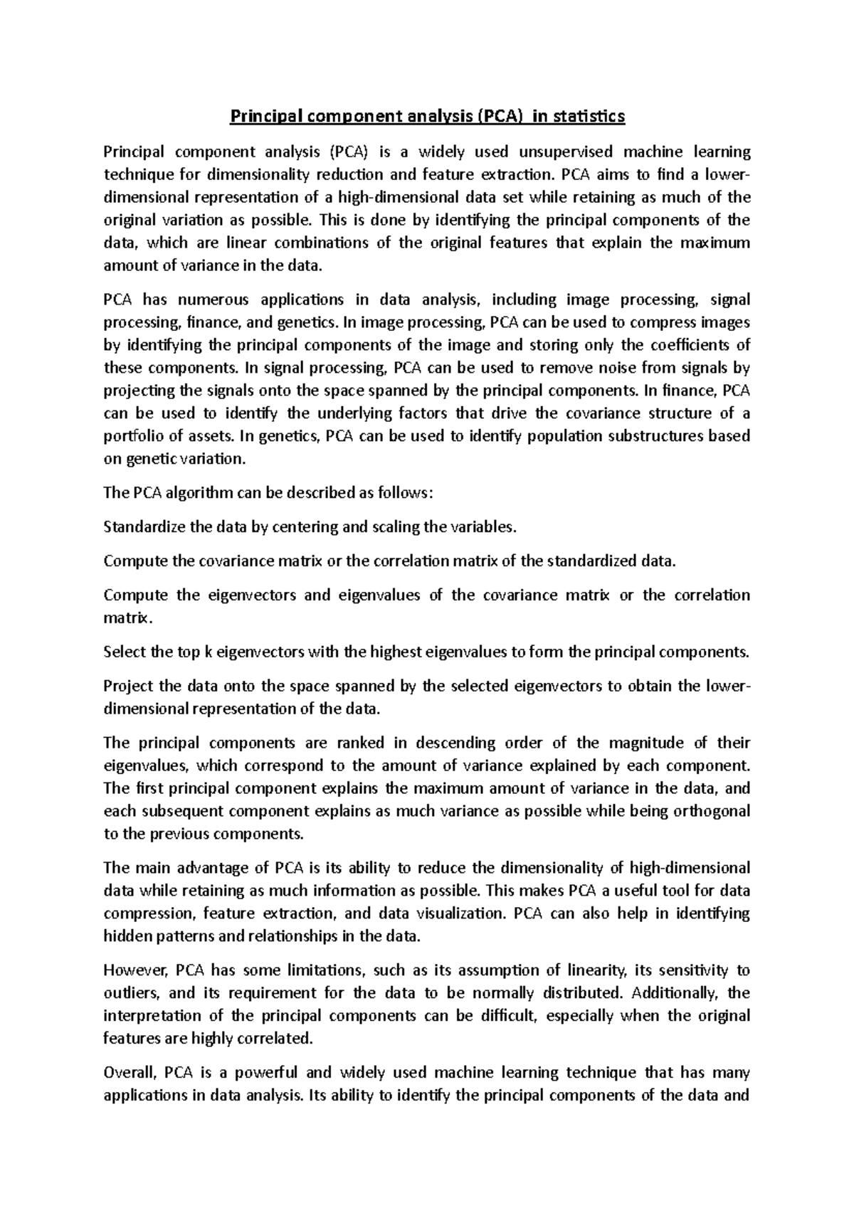 Principal component analysis (PCA) in stati - Principal component ...