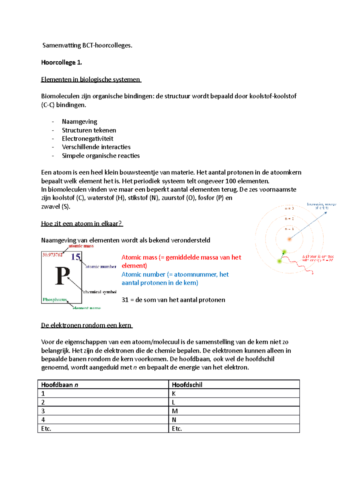 BCT - Samenvatting BCT - Samenvatting BCT-hoorcolleges. Hoorcollege 1. Elementen in biologische ...